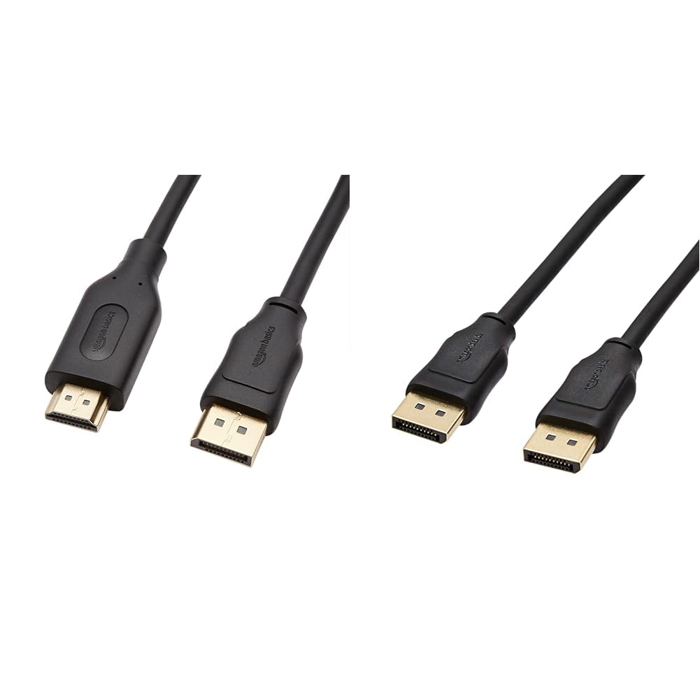 AmazonBasics Uni-Directional DisplayPort to HDMI Display Cable - 6 Feet & DisplayPort to DisplayPort HD Display Cable - 6 Feet