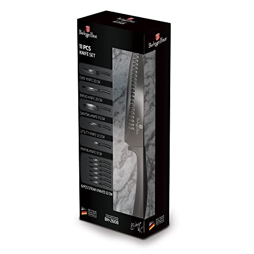 Berlinger Haus 11 Piece Knife Set, Eco Friendly Knives Set for Kitchen, Cooking Knives with Ergonomic Handles, Sharp Cutting Stainless Steel Chef Knife Set, Black