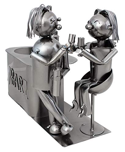 BRUBAKER Wine Bottle Holder 'Couple in Bar' - Table Top Metal Sculpture - with Greeting Card