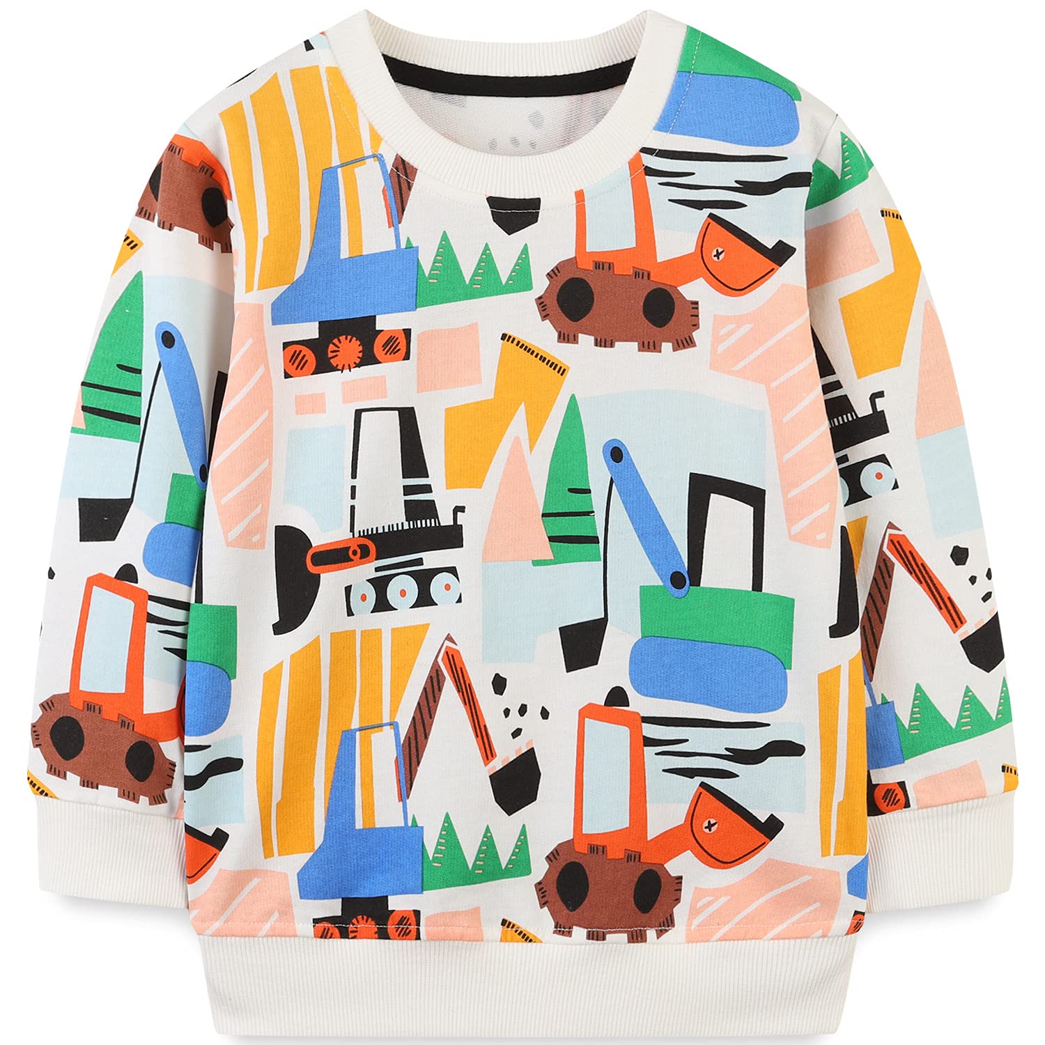 Funnymore Baby Boy's Crewneck Sweatshirt Clothes,Long Sleeve Shirt Top Outfit White Excavator 2t