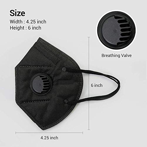 Face Mask Black with Breathing-Valve 5 Pack | Disposable Face Masks for Woman and Men 5 Layer Non-Woven | Sport Face Mask for Protection | Breathable Face Mask Lightweight and Comfortable on Skin