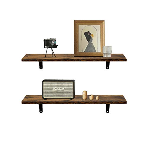 Coral Flower Utility Wall Mounted Floating Shelves, Set of 2, Display Ledge, Storage Rack for Room/Kitchen/Office,Rustic Brown