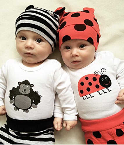 3pcs Cute Infant Baby Boys Girls Animal Long Sleeve Romper Tops+ Pants+ Hat Outfits Set (0-6 Months, Gorilla)