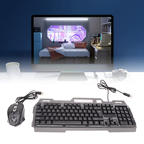 104 Keys Gaming Keyboard and Mouse Combo, Ergonomic Mechanical Feel Wired Keyboard and Mouse Set, RGB Light Wired USB Keyboard Mouse Set for Win7, Win8, Win10