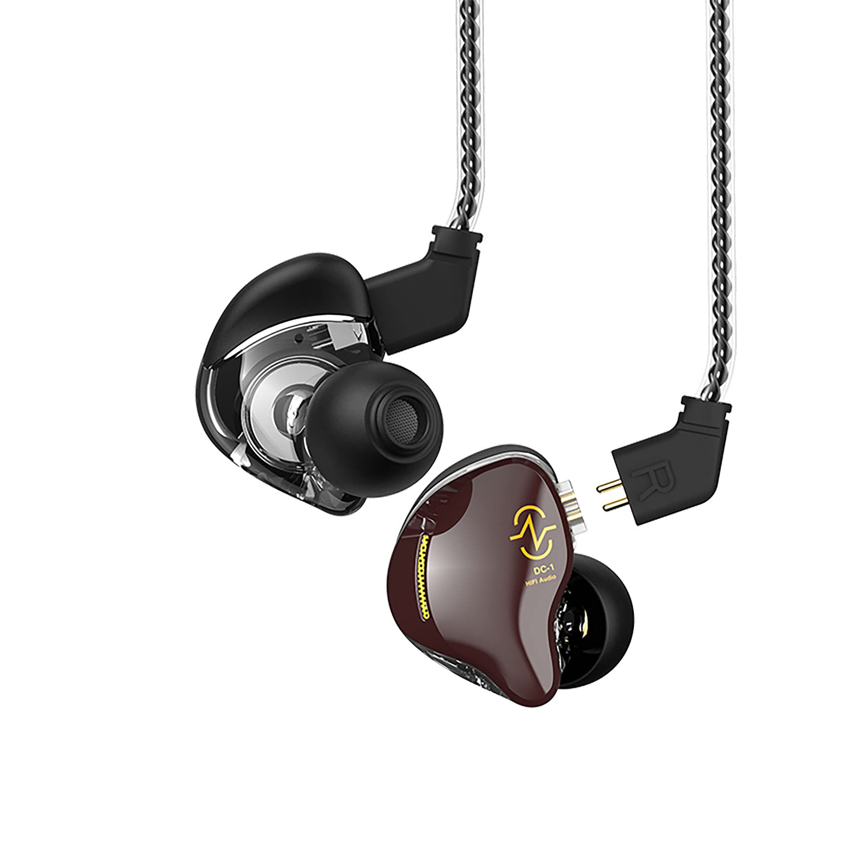 CCZ Coffee Bean in Ear Monitor, Immersive Bass Sound Wired in Ear Headphones, HiFi iem with 1DD Dynamic Driver Detachable Cable for Singers, Musicians, Stage, Drummer, Church (Without mic, Brown)