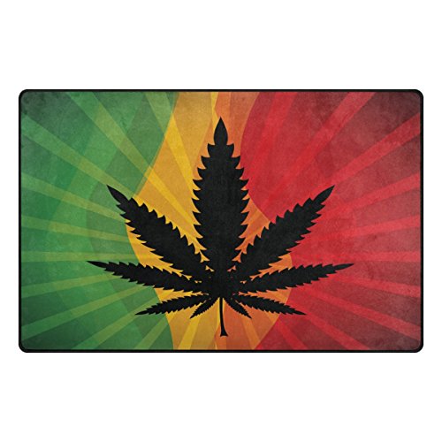 ALAZA Non-Slip Area Rugs Home Decor, Retro Rainbow Marijuana Leaf Floor Mat Living Room Bedroom Carpets Doormats 31 x 20 inches