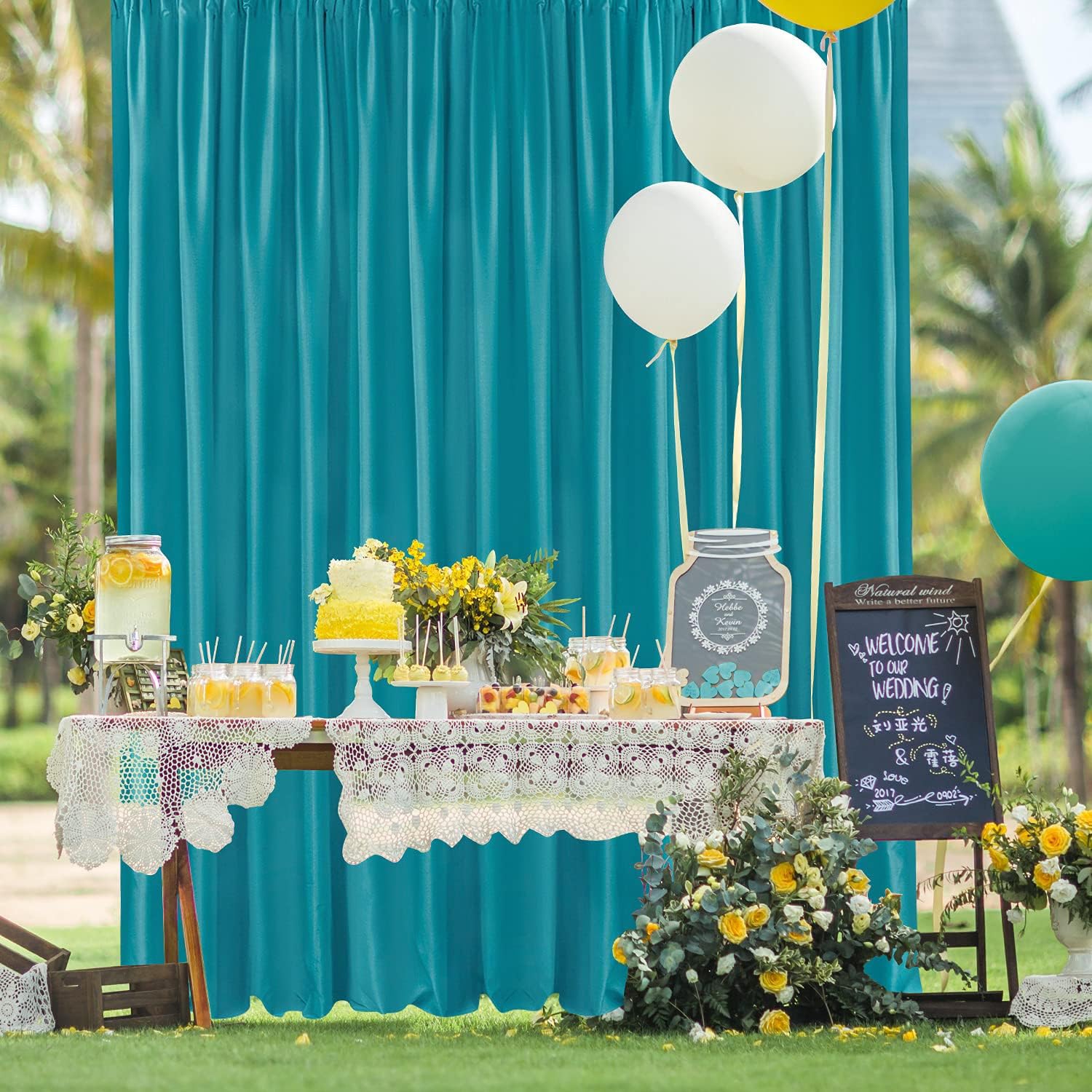 Hiasan Turquoise Backdrop Curtains for Parties, Polyester Photography Backdrop Drapes for Family Gatherings, Wedding Decorations, 5ftx10ft, Set of 2 Panels