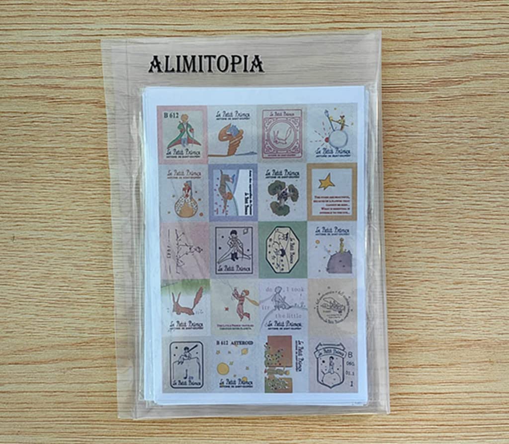 ALIMITOPIA Adhesive Sticker,12 Sheets(240pcs) Stamp Shape DIY Decorative Paper Paster Ornament Mark
