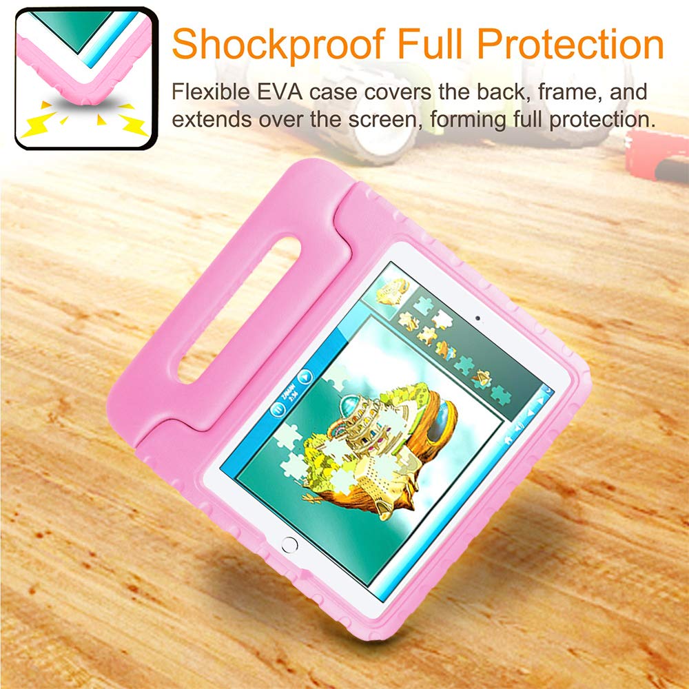 Fintie Case for iPad 6th Generation 2018 / iPad 5th Generation 2017 / iPad Air 2 / iPad Air (9.7 Inch) - Kiddie Series Light Weight Shock Proof Convertible Handle Stand Cover Kids Friendly, Pink