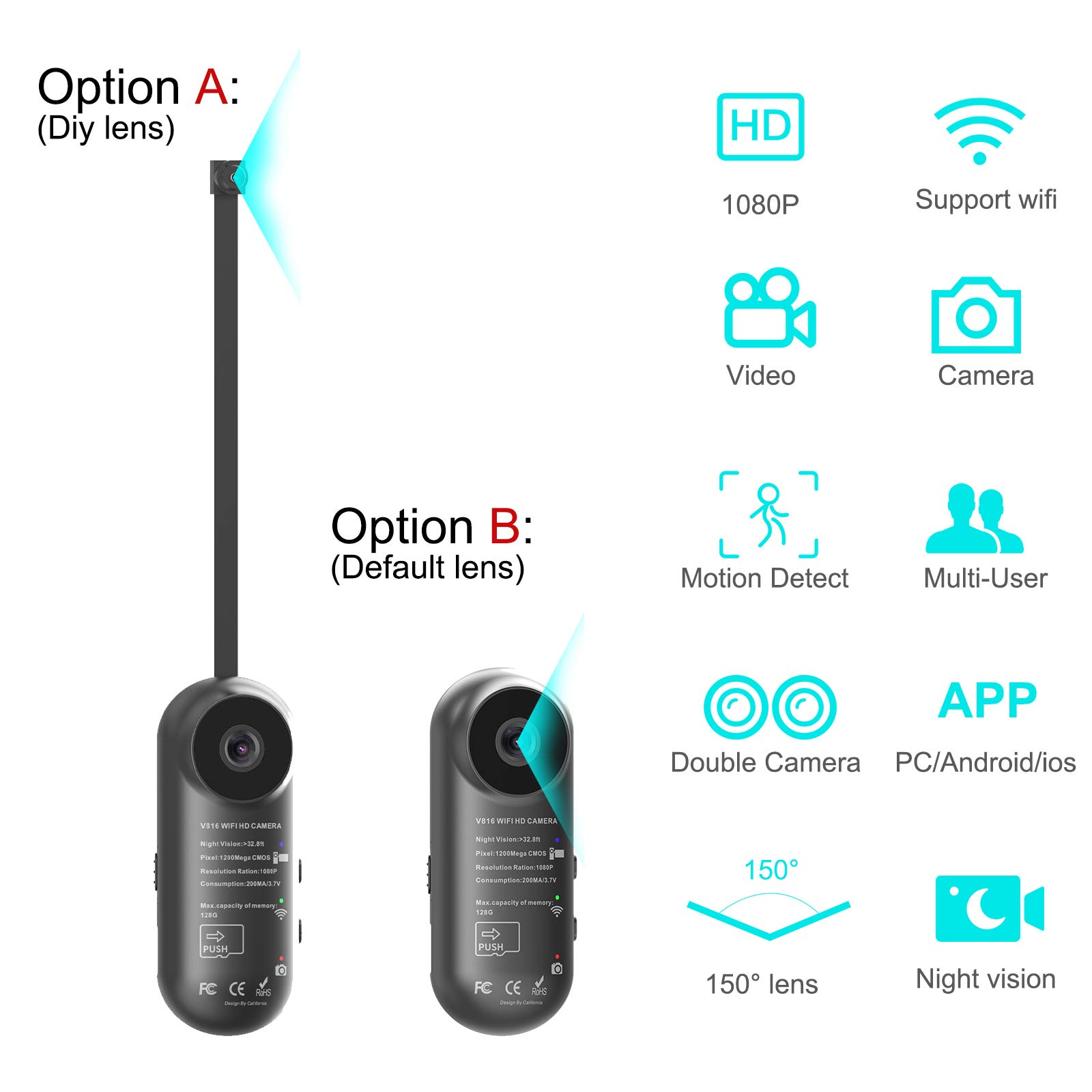 Hidden Spy Camera, 1080P WiFi Mini Camera Portable Wireless Security Cameras with 2 Lenses Motion Detection Night Vision Remote View for Home Surveillance Video Recorder Covert Nanny Cam(2021 Design)