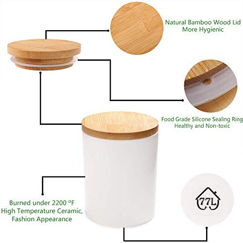 77L Food Storage Jar, 10.13 FL OZ (300 ML), Ceramic Food Storage Jar with Airtight Seal Bamboo Lid - Modern Design White Ceramic Food Storage Canister for Serving Tea, Coffee, Spice and More