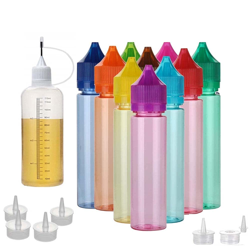 fengwanda 11pcs empty colourful liquid bottle 10pcs 60ml PET dropper bottle 1pcs 120ml liquid needle bottle with 10pcs Gift Sticker Labels mix color
