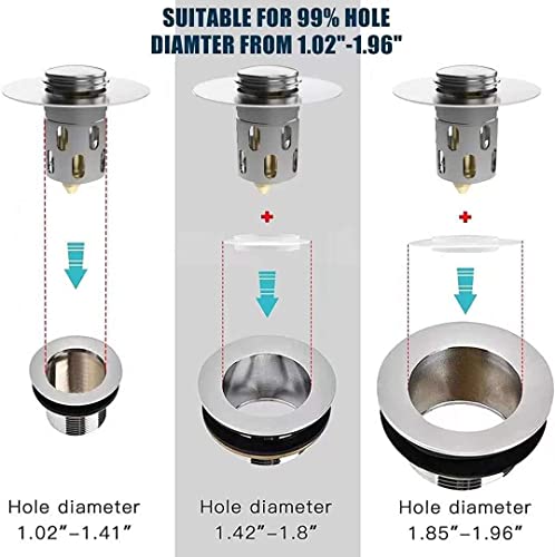 2 Pack Universal Bathroom Sink Stoppers, Fits for 1.1-1.96” Sink Drain Strainer, Pop Up Sink Drains Anti Clogging Filter with Basket Hair Catcher for Bathroom Sink Faucet Vessel Vanity(Silver)