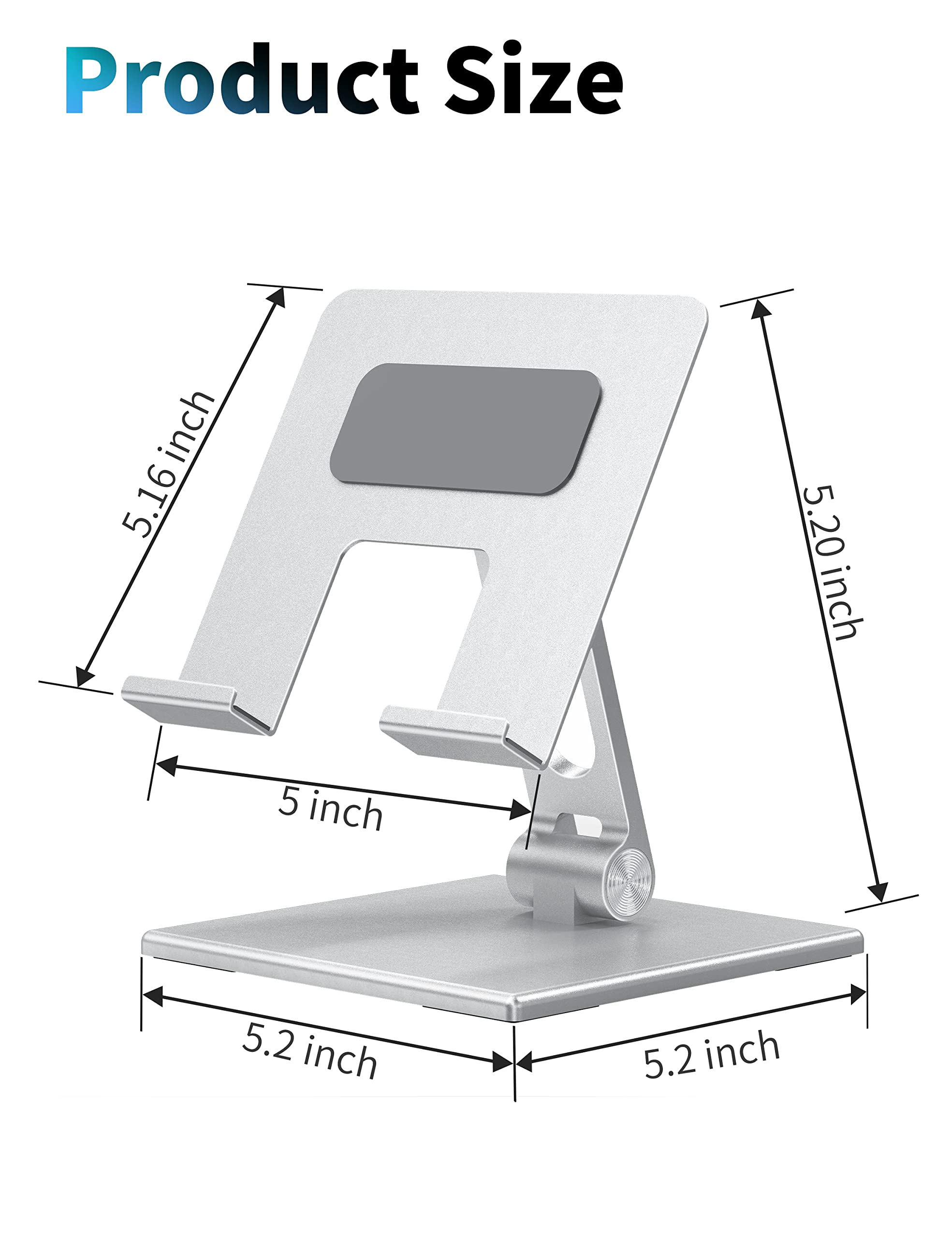 ALASHI Tablet Stand for Desk, Stable Holder with Heavy and Thickened Metal Base for Large Tablet Device, Multi-Angles Adjustable and Foldable, Universal Supports 4-13.3 Inches Tablet, Silver