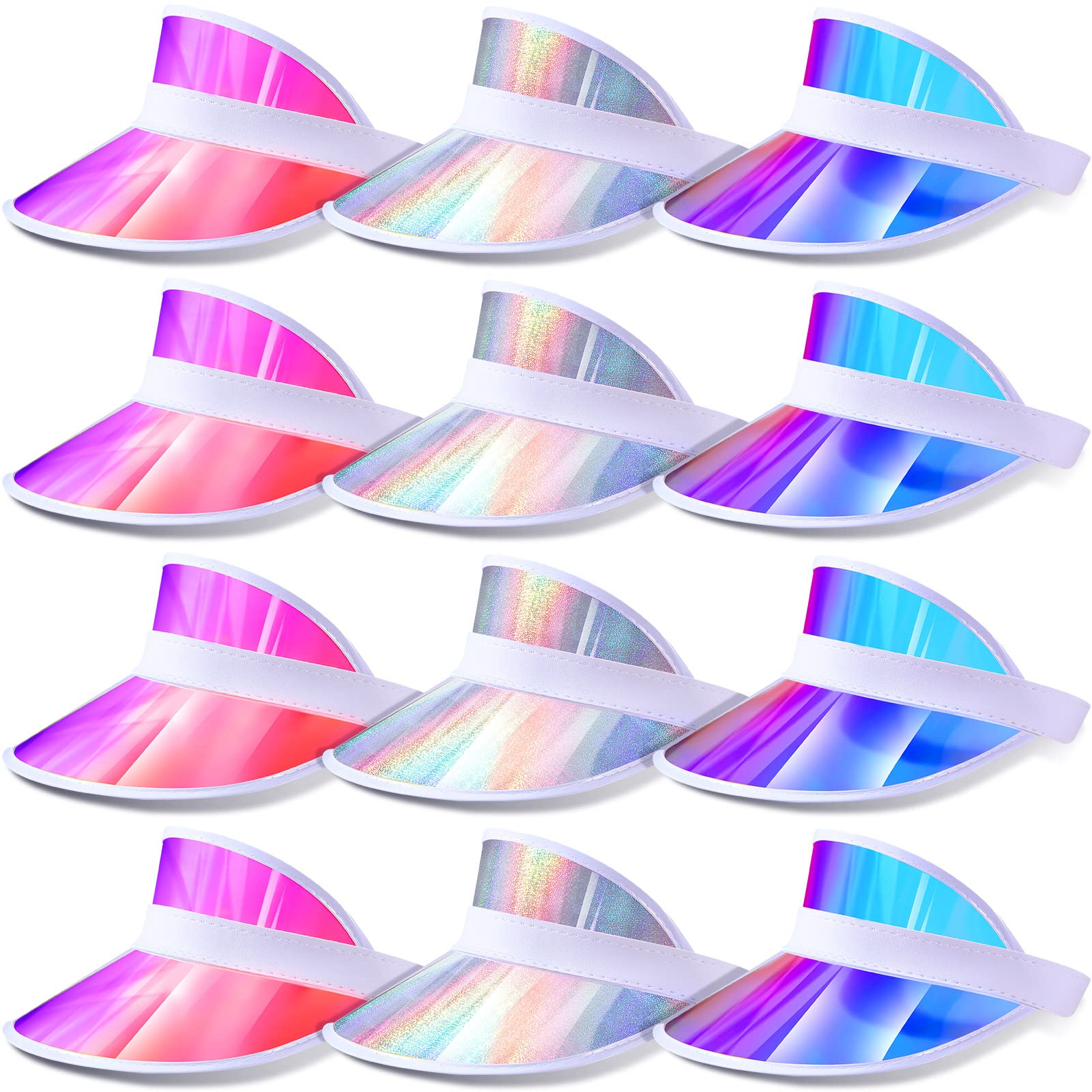 12 Pieces Sun Visor Hats Adjustable Beach Golf Cap Clear Visor Hats for Women Men UV Protection Translucent Hat for Outdoor (Blue, Pink)
