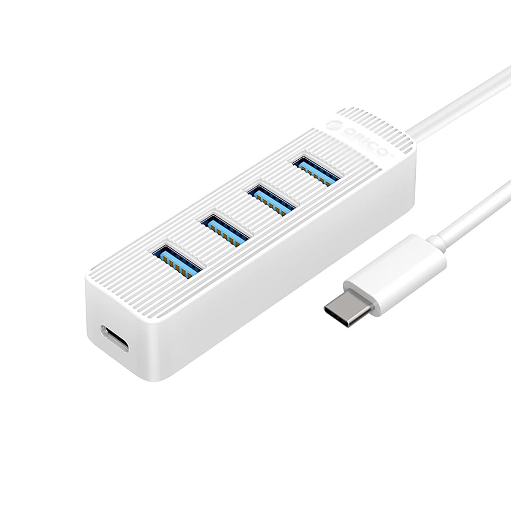 CUJUX 4 Port USB 3.0 HUB with Type C Power Supply Port for PC Laptop Computer Accessories ABS USB Splitter USB3.0 OTG Adapter (Color : White)