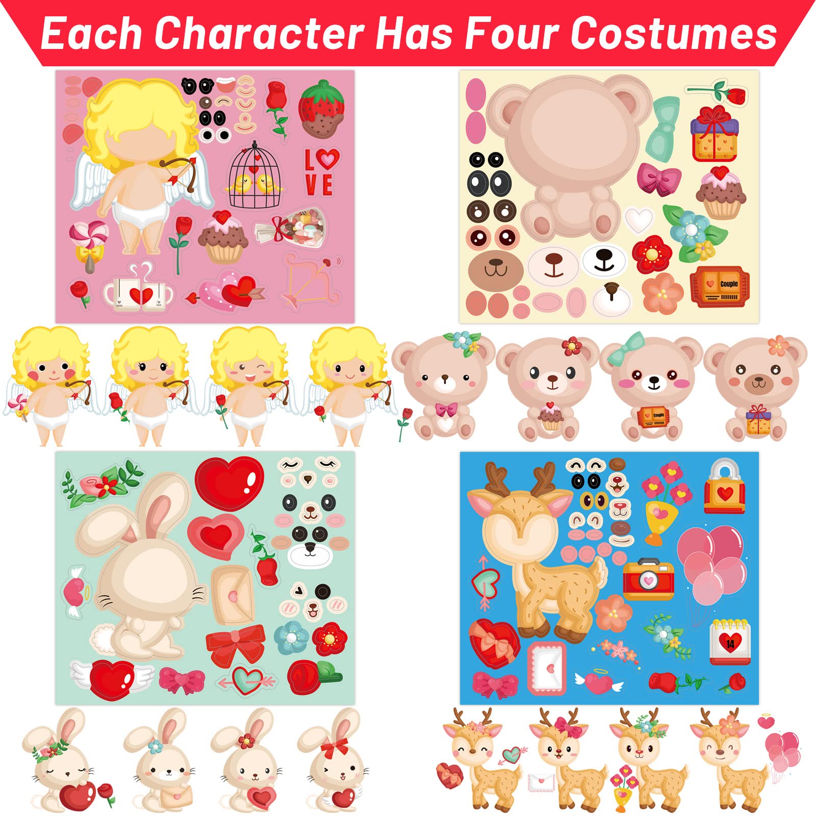 48 Sheets Valentines Stickers for Kids Make Your Own Valentines Sticker Sheets Home Classroom Party Favor Art Craft School Rewards