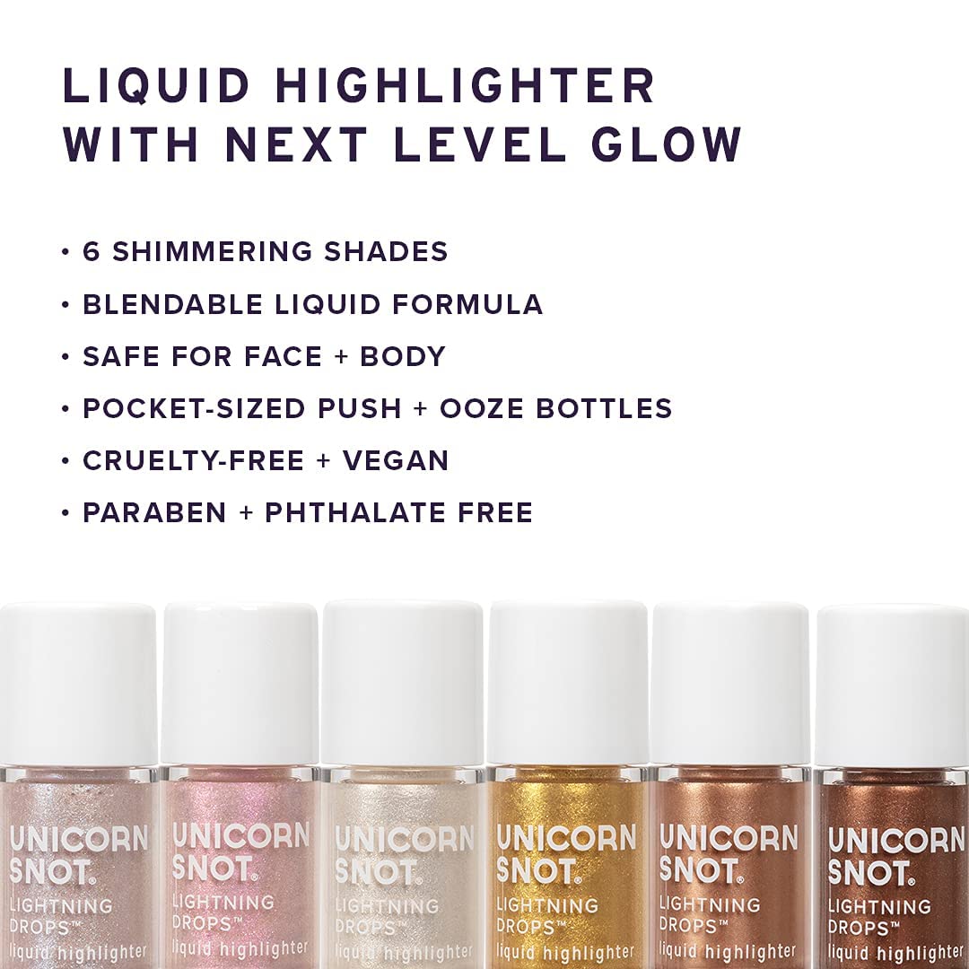 Unicorn Snot Liquid Highlighter Lightning Drops: Buildable Highlighter Makeup for Face and Body - Collarbone, Cheekbones, Brows - Liquid Illuminator for Spotlights, Cruelty-Free (Aqua Rose/Nymph)