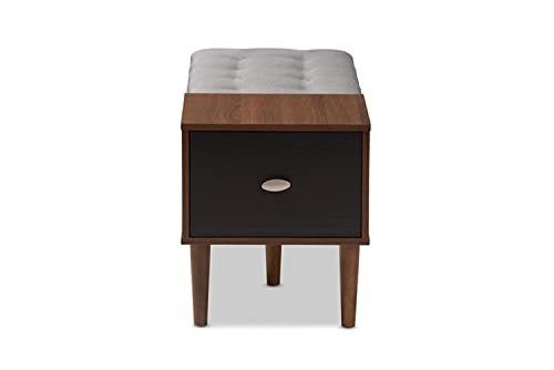 Baxton Studio Merrick Bench Shoe Rack Cabinet Brown//Medium Wood/Mid-Century/Fabric Polyester 100%"/Engineered Wood/Faux Wood Veneer/Powder Coated Vinyl (Legs)/Foam