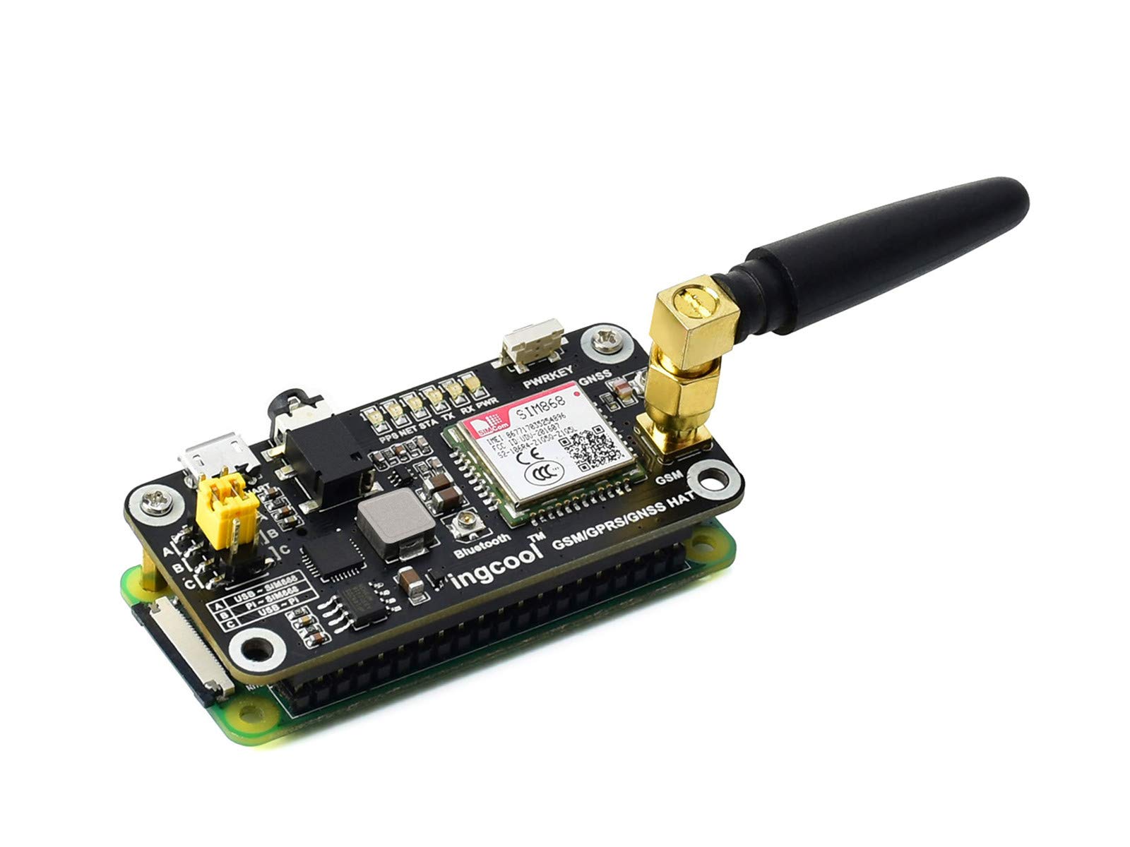 Ingcool GSM/GPRS/GNSS Bluetooth HAT Expansion Board for Raspberry Pi 4B/ 3B+/ 3B/ 2B/ Zero W/Zero, Based on SIM868 Module Supports SMS, Phone Call, Global Position, Transfer Data, etc.