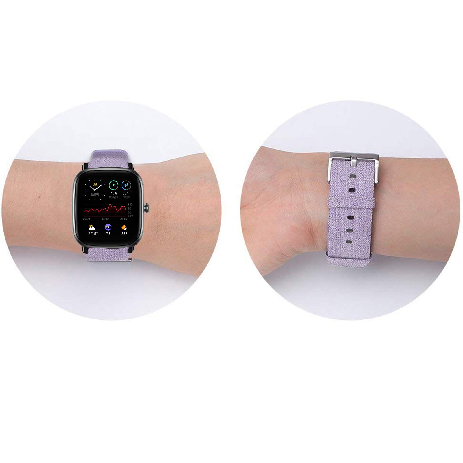 Lamshaw GT01 Smartwatch Band, Breathable Nylon Woven Fabric Replacement Accessory Strap Compatible for Dirrelo GT01 / LETSCOM GT01 1.55" / Hamile Smart Watch/Fitpolo GT01 Smartwatch (Purple)