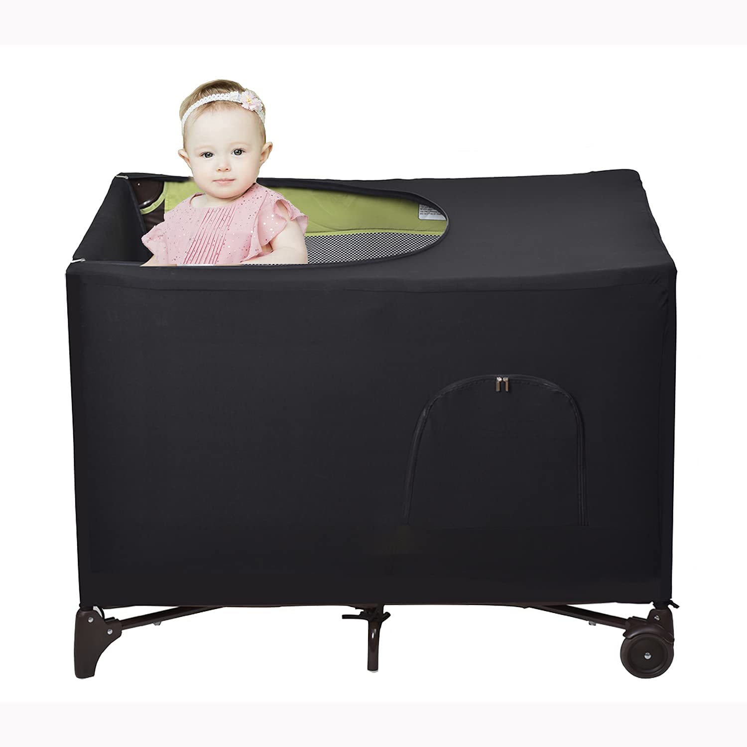 Crib Blackout Canopy, Tent for Indoor or Outdoor Portable Crib Canopy Cover for Portable Travel Cribs, Stretchy Breathable Crib Netting Sleep and Cover Shade(Black)