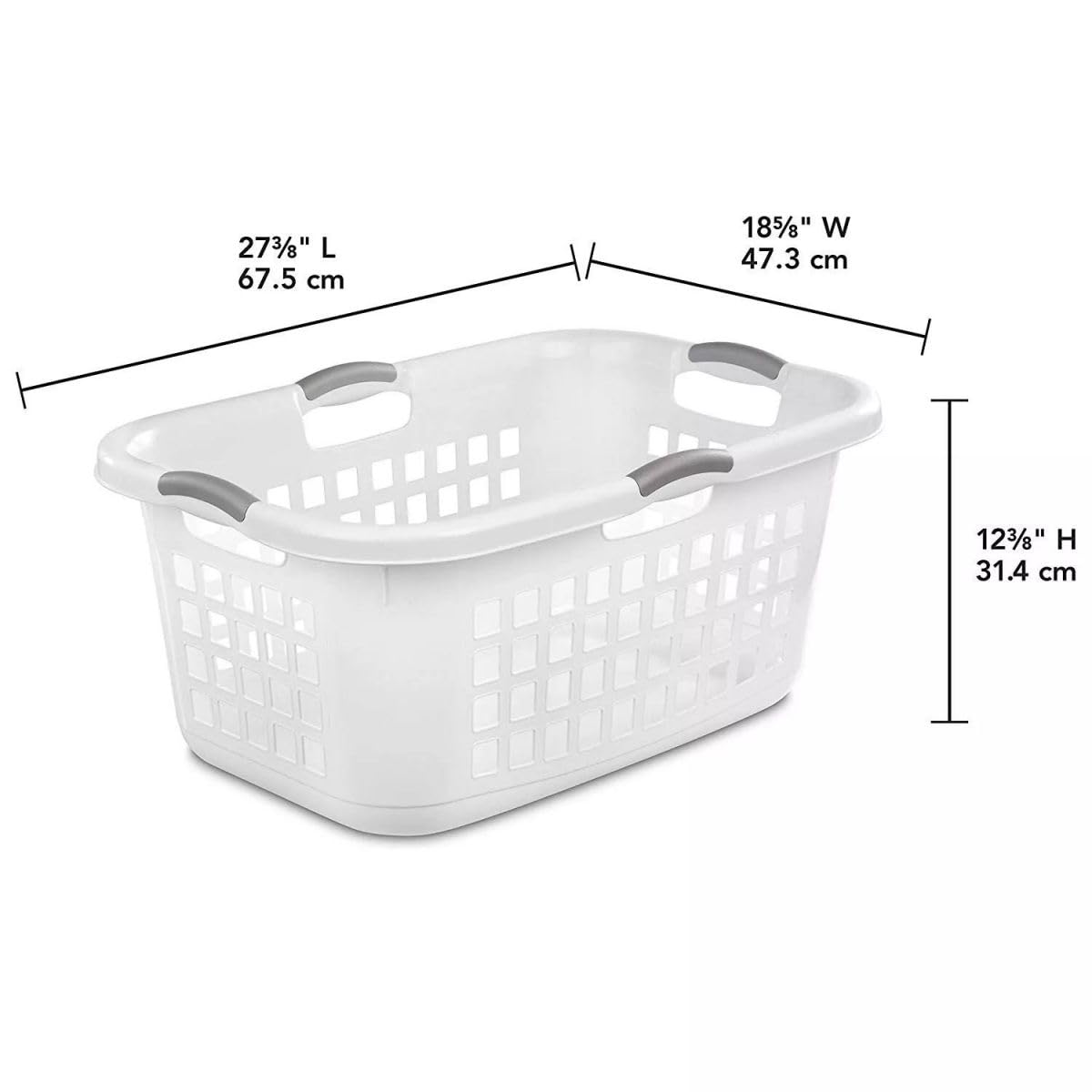 2 Bushel Ultra Laundry Basket, Large, Plastic with Comfort Handles to Easily Carry Clothes to and from the Laundry Room, White, 6-Pack