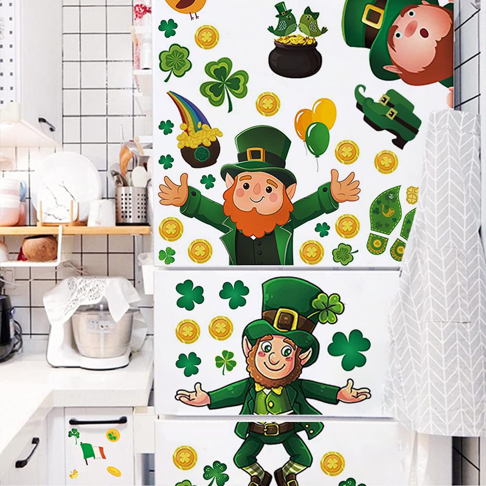 143PCS Happy St. Patrick's Day Window Clings Decorations,St. Patrick's Decal Window Sticker for Glass Decor,Gnome Leprechaun Footprints Holiday Party Door Decorations