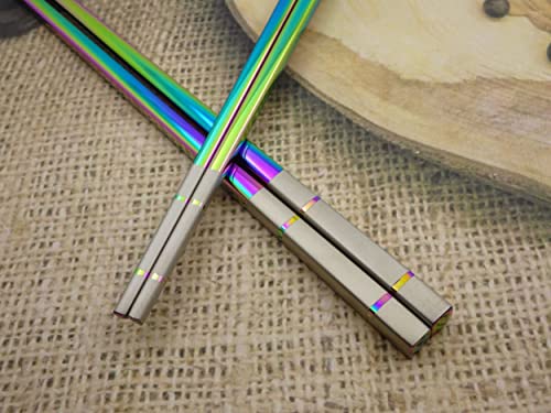 Albino Monkey Reusable Chopsticks - Extra Long 9" - 5 Pairs per Pack - Made of Food-Safe Stainless Steel - Holographic Design - Asian Dining Utensils for Home Kitchen & Restaurants - Nice Giftable Box