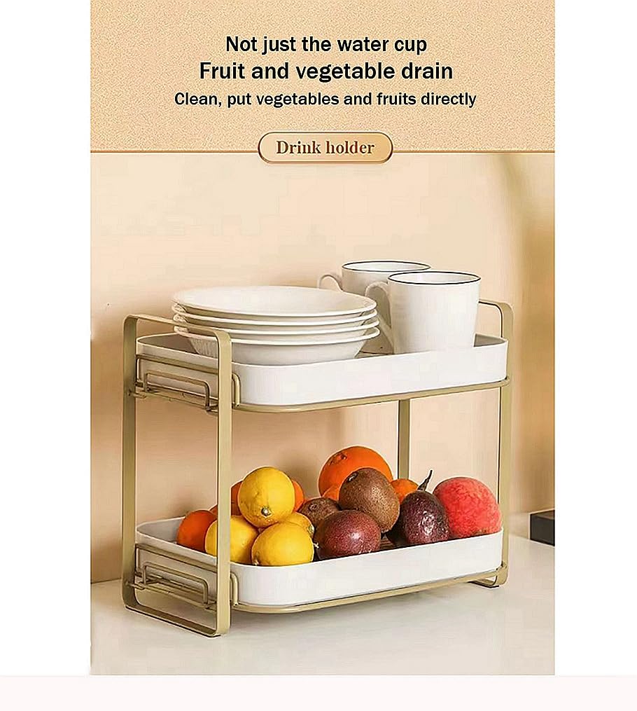 2-tier Kitchen Cup shelf ,Dish and Bowl Storage organizater, Water cup glass cup coffee cup mug cup Stemware cup storage rack,Cupboard Cabinet Countertop tray Household vegetable drain rack (white)