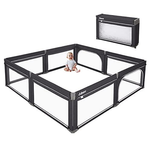 Albott Baby Playpen-Foldable Playpen for Babies and Toddlers 89x89 in Portable Baby Fence, Baby Play Yards(Dark Grey)