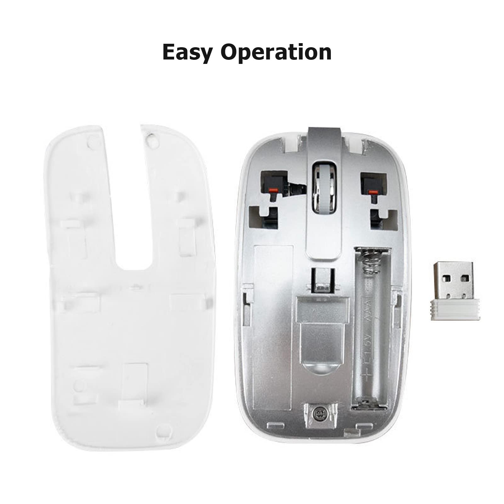 2.4GHz Keyboard Mouse Combo, 78 Keys Ultra Thin Computer Keyboards, Rechargeable Gaming Keyboard for Desktop, PC and Laptop, USB Receiver, Compact Full Size, White