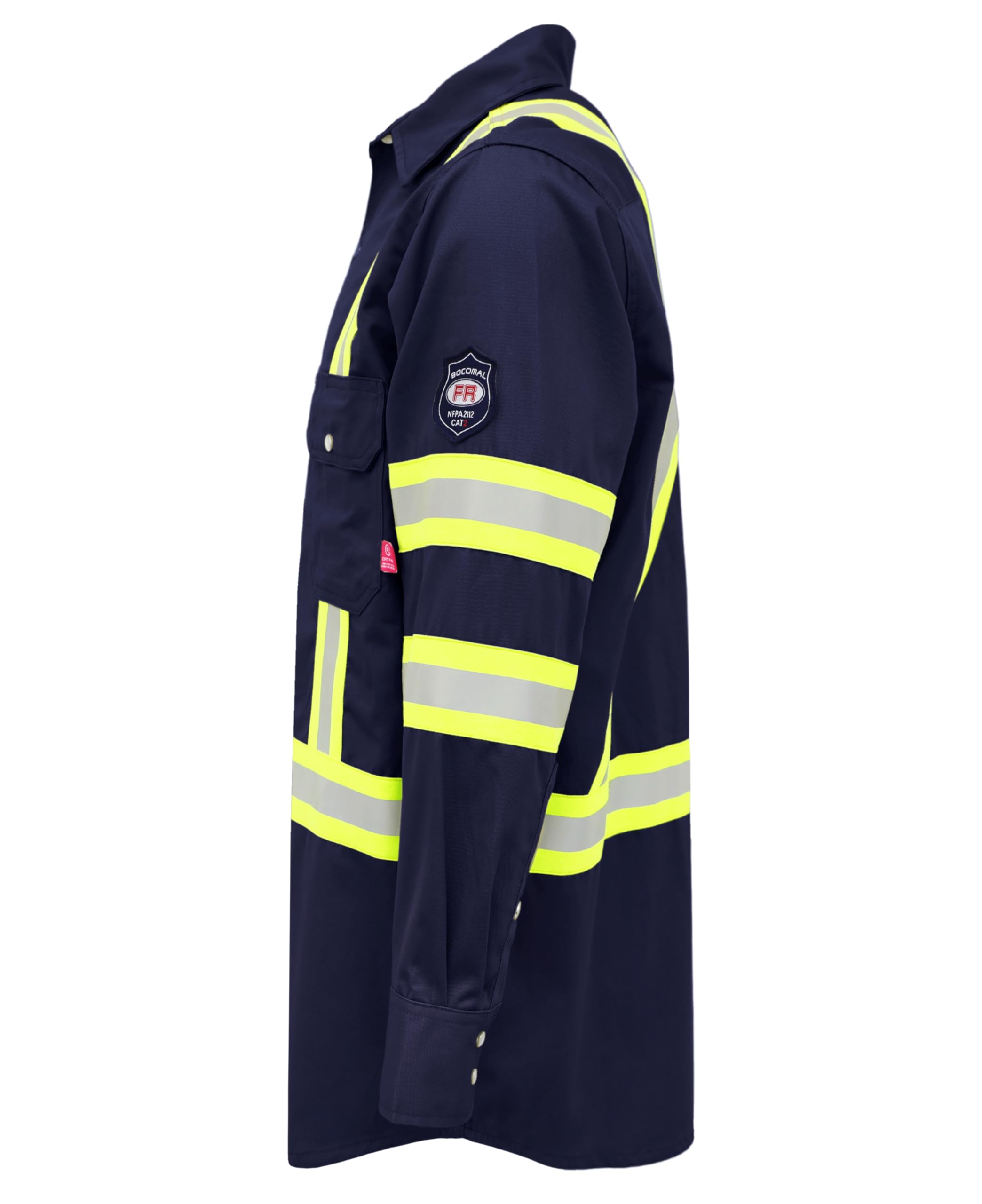 BOCOMAL FR Shirts Hi Vis/High Visibility Flame Resistant/Fire Retardant Shirt 7.5oz Navy FR Shirts for Men