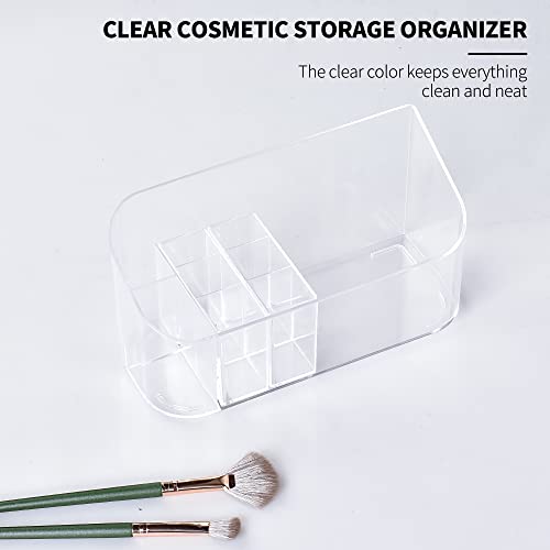 YOHOM Small Clear Makeup Organizer Tray Vanity Cosmetic Brush Holder Storage Box 9-Compartments Countertop Lipstick collection Display Case with 2 Dividers Plastic