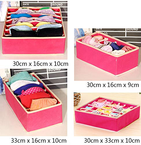 Cicilin Underwear Organisers Drawer Storage Organiser Foldable Drawer Dividers Closet Storage Box for Bras, Socks, Ties, Scarves, and Other Accessories (Set of 4) PP Board Pink