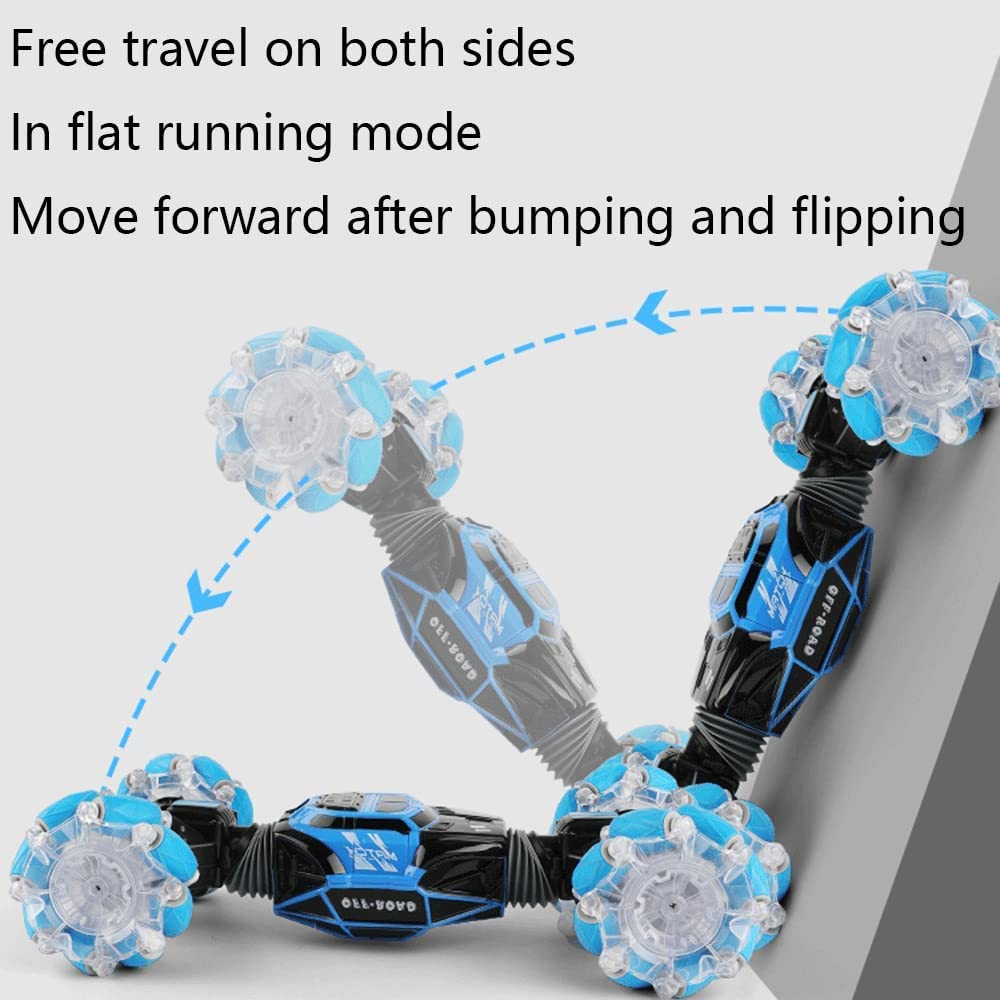 2.4GHz Remote Control Car 4WD RC Stunt Car Deformable All-Terrain Off Road Car, 360 Degree Flips Double Sided Rotating Race Car with Gesture Sensor Watch Lights Music for Kids (Red) A77