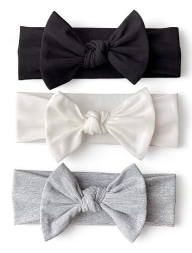 BABYGIZ Baby Girl Headbands-Infant,Toddler Cotton Handmade Hairbands with Bows Child Hair Accessories (Black, White, Gray)