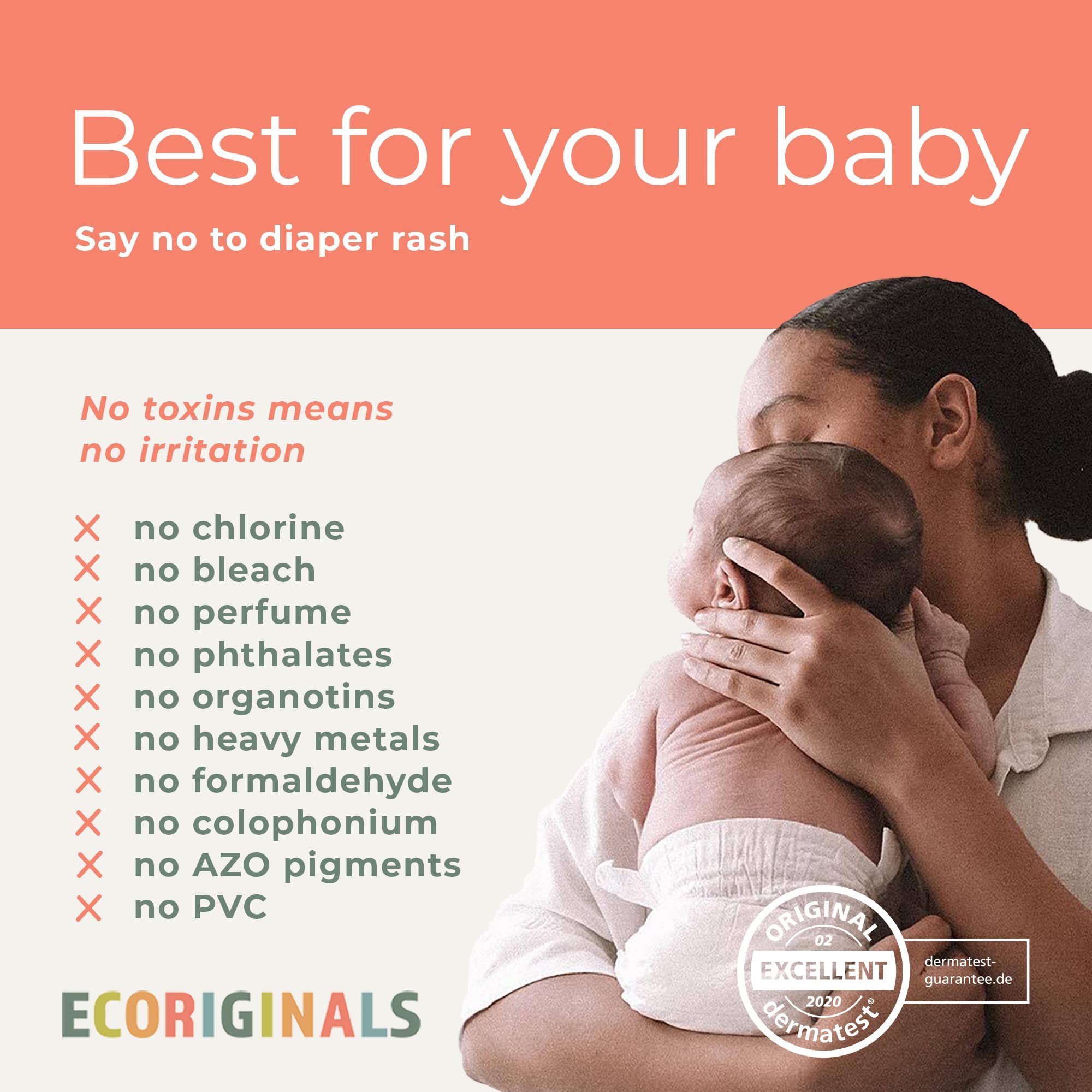Ecoriginals Eco Disposable Hypoallergenic Diapers | Newborn Plus Baby Size 1, 8-13lbs | 1 Pack, 28 Count | Plant-Based, Non-Toxic