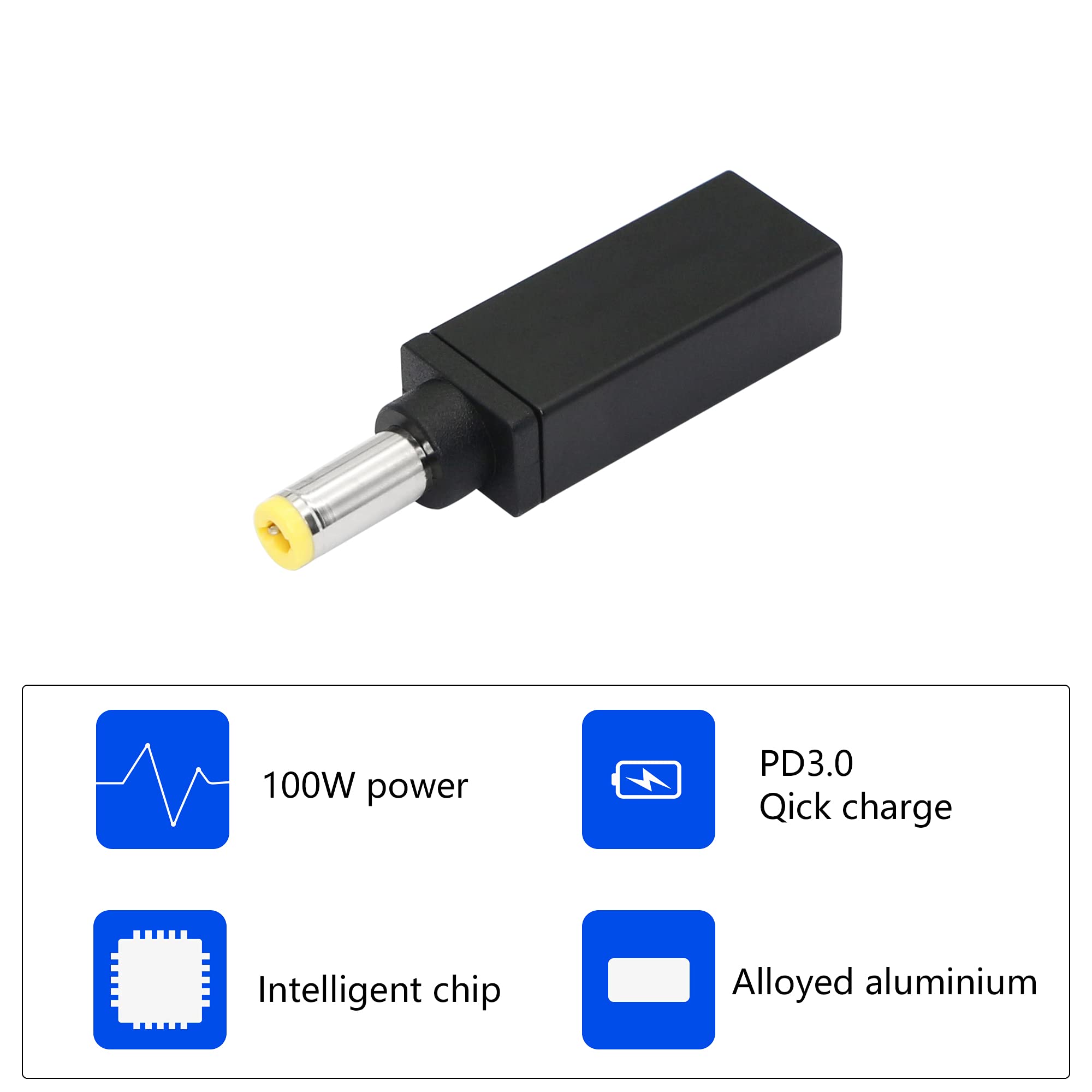 CERRXIAN 100W PD USB Type C Female Input to DC 5.5mm x 2.5mm Power Charging Adapter(5525a-Black)