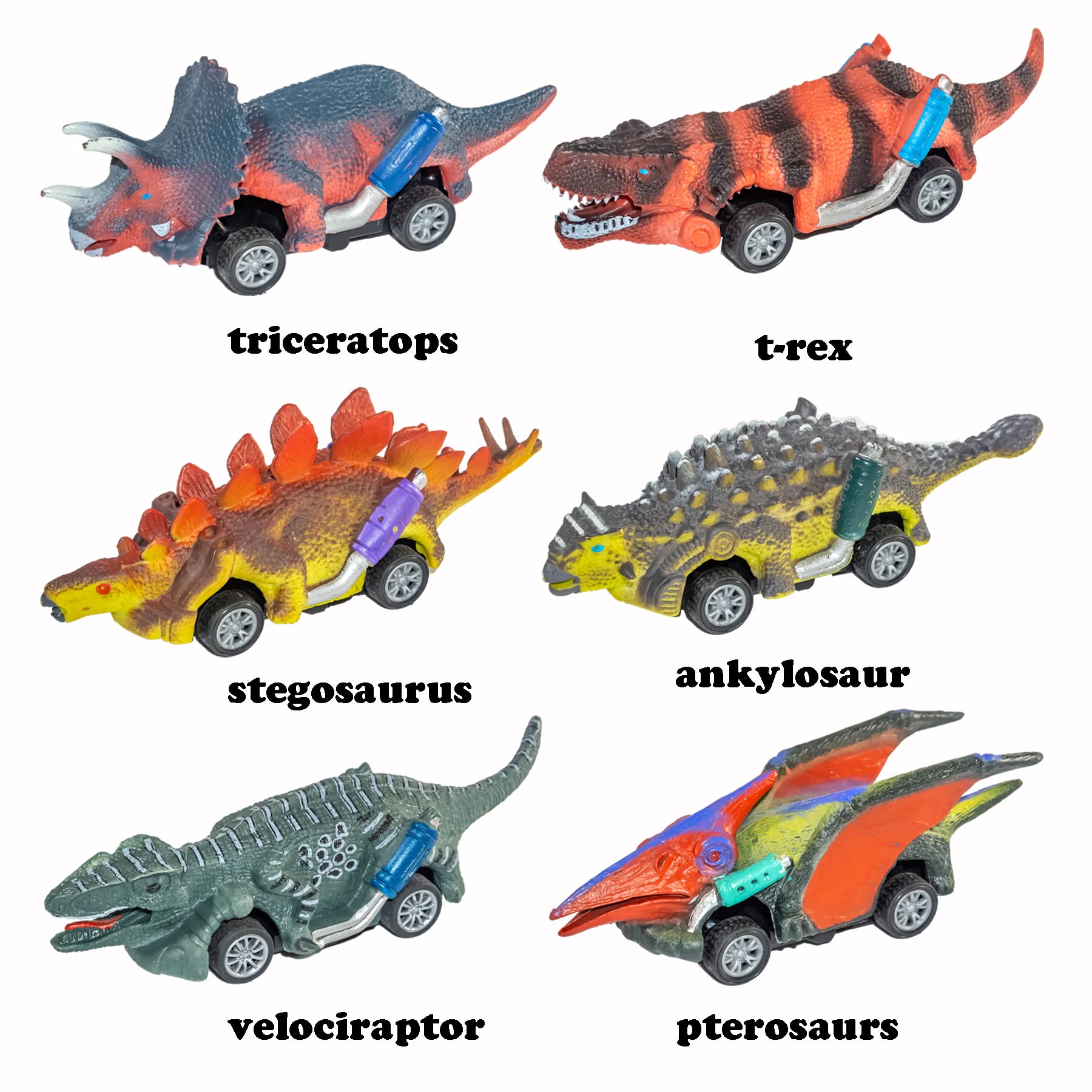 ABCaptain Dinosaur Toys Pull Back Cars for Boys Kids Toddlers 3-7 Year Old, Dino Monster Trucks Birthday Easter for Age 3 4 5 6 (6Pcs-A)