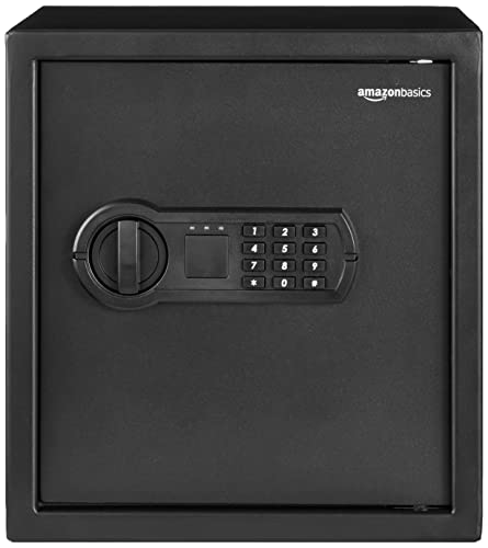 Amazon Basics Steel Home Security Safe with Programmable Keypad Lock, Secure Documents, Jewelry, Valuables, 1.2 Cubic Feet, Black, 13" x 13" x 14.2"