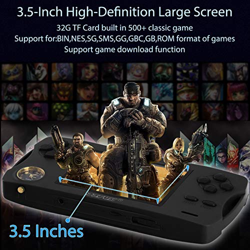 Handheld Game Console, Retro Games with 32G TF Card Built-in 480 Old School Games 3.5-Inch Screen Support for Connecting TV & Two Players 1800mAh Rechargeable Battery Present for Kids(Black)