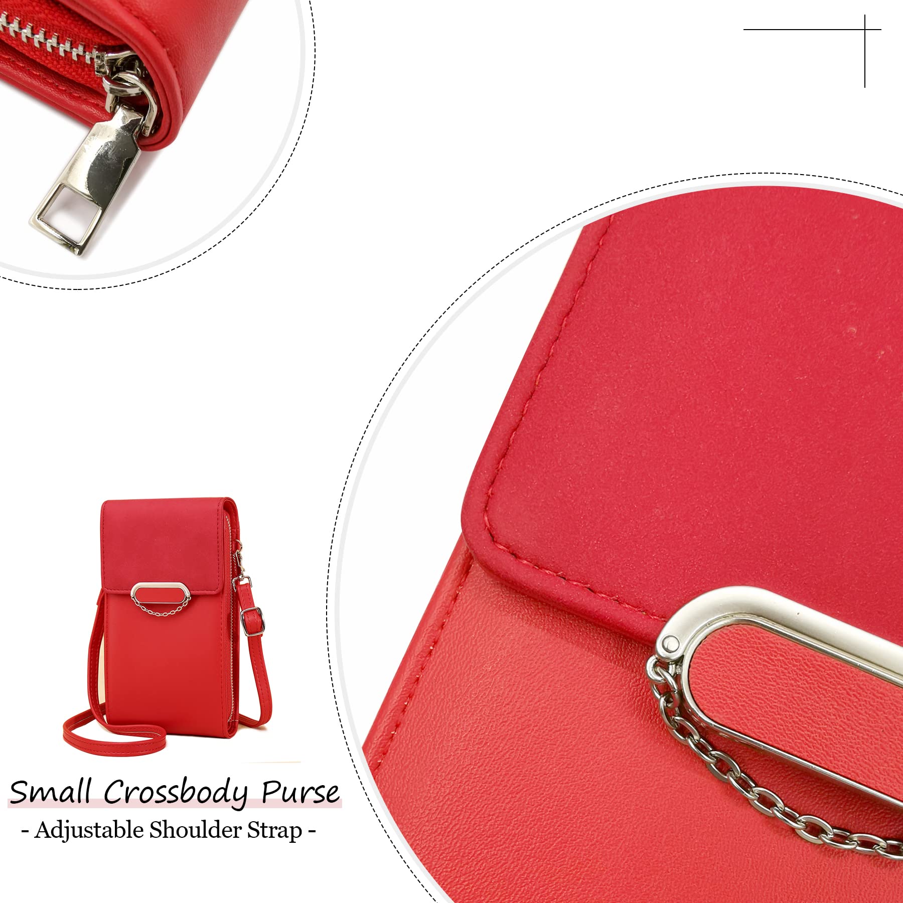 Aovtero Small Cell Phone Crossbody Purse for Women Mini Shoulder Handbag Wallet with Credit Card Slots (Red)