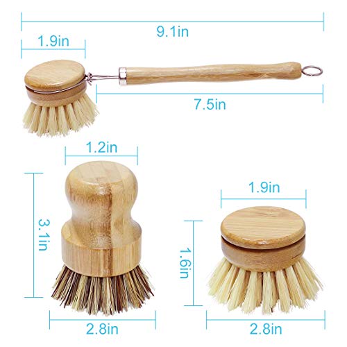 Cosumina Bamboo Kitchen Cleaning Brush Dish Cleaning Brush Long Handle Pan Pot Brush Dish Bowl Washing Cleaning Brush (5)