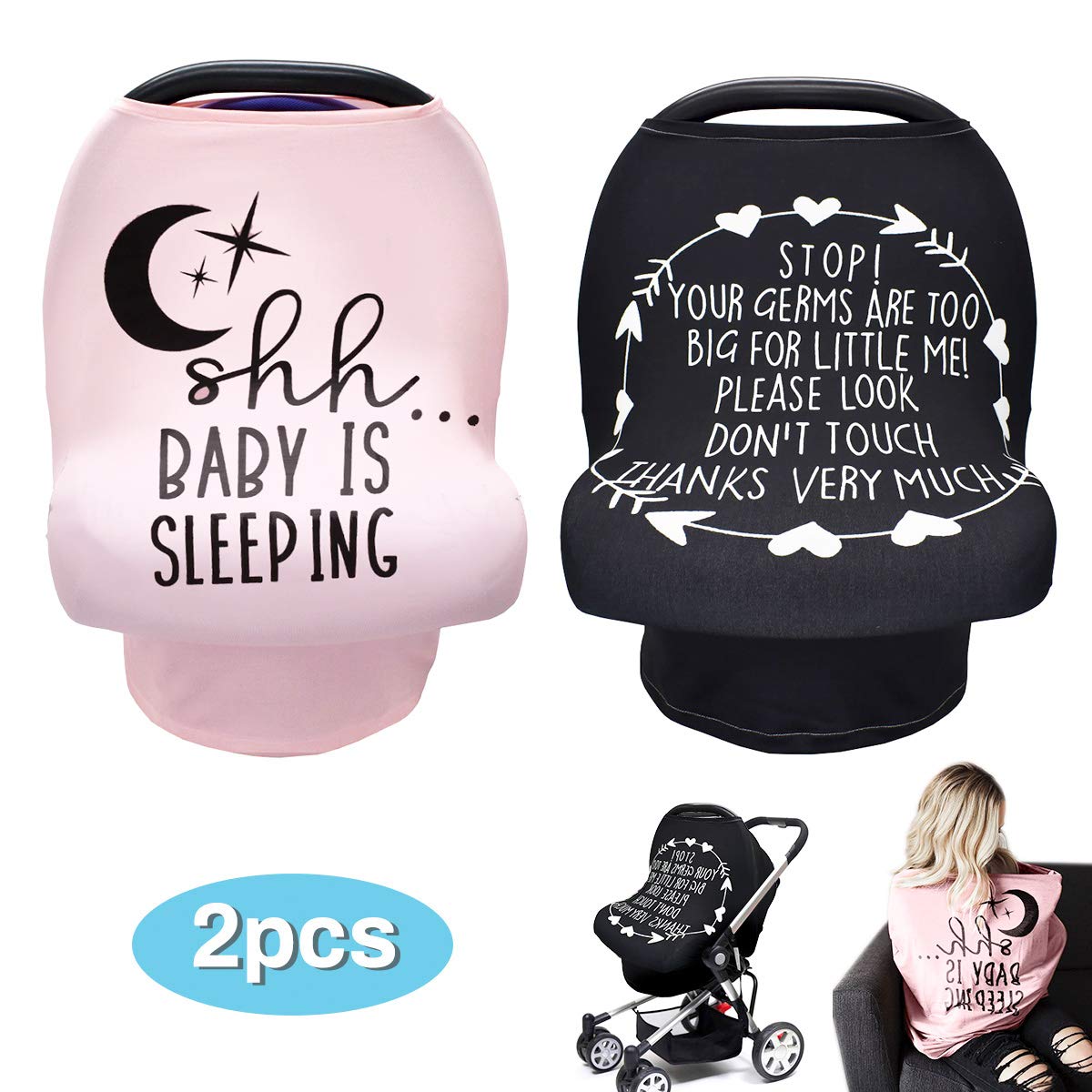 Allnice Nursing Cover 2 Pcs Baby Breastfeeding Cover Soft Nursing Scarf for Infant Stroller Cover Nursing Scarf Baby Shower Gifts for Newborn Baby Boys and Girls, Pink and Black