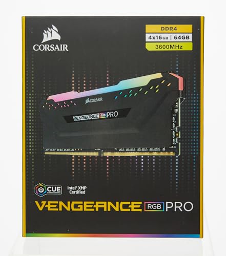 Corsair Vengeance RGB Pro 64GB (4x16GB) DDR4 3600 (PC4-28800) C18 Desktop Memory – Black, CMW64GX4M4D3600C18
