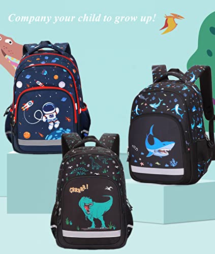 3 Pieces Shark Sea Animal Primary Middle School Boys Large Backpack Water Resistant Bookbag Set with Lunch Kits
