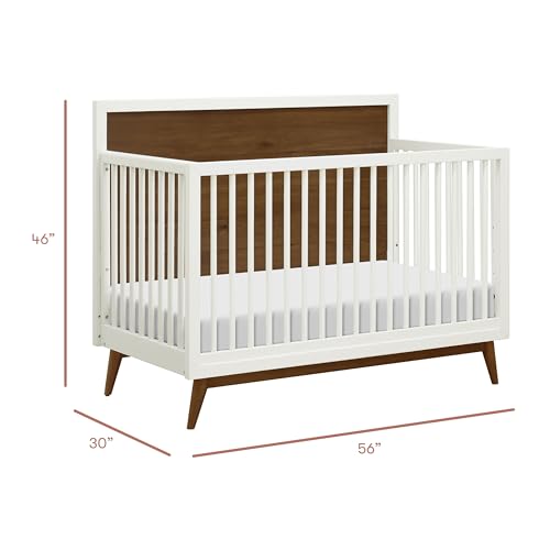 Babyletto Palma 4-in-1 Convertible Crib with Toddler Bed Conversion Kit in Warm White/Natural Walnut, Greenguard Gold Certified