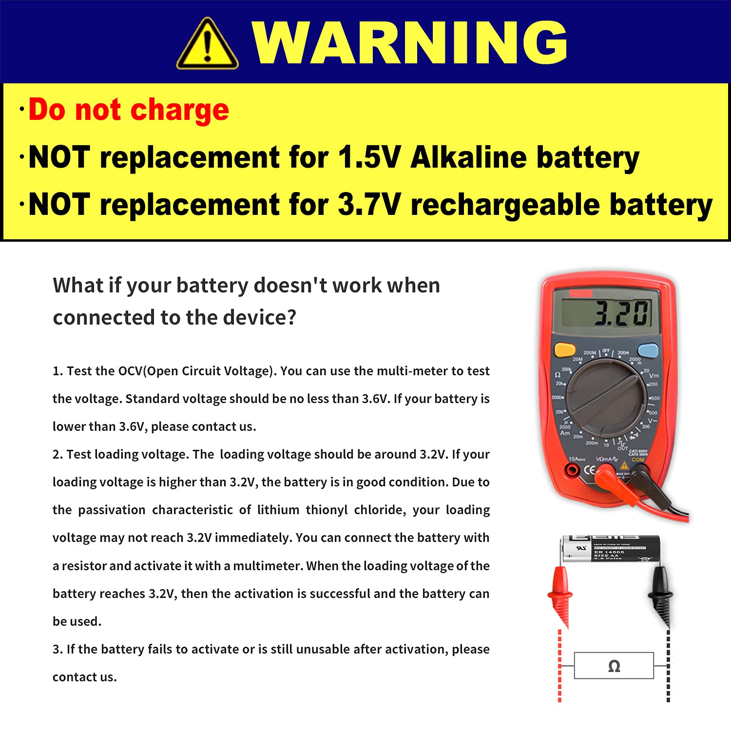EEMB 4Pack ER14505 AA 3.6V Lithium Battery Li-SOCL₂ Non-Rechargeable Battery SB-AA11 LS14500 TL-5903 SL-360 S7-400 ER14500 for Sensor Water Electricity Meter Gas PLC Facility Equipment Spare Battery