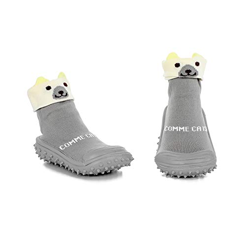 HOWELL Unisex Baby Socks Shoes Anti Slip Floor Socks with Soft Rubber Bottom Infant Newborn Cotton Sock Boots (Grey Bear,6-12 Months)